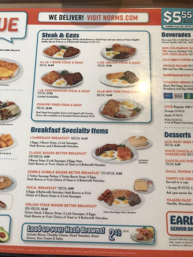 Menu at NORMS Restaurant, Rialto, W Renaissance Pkwy