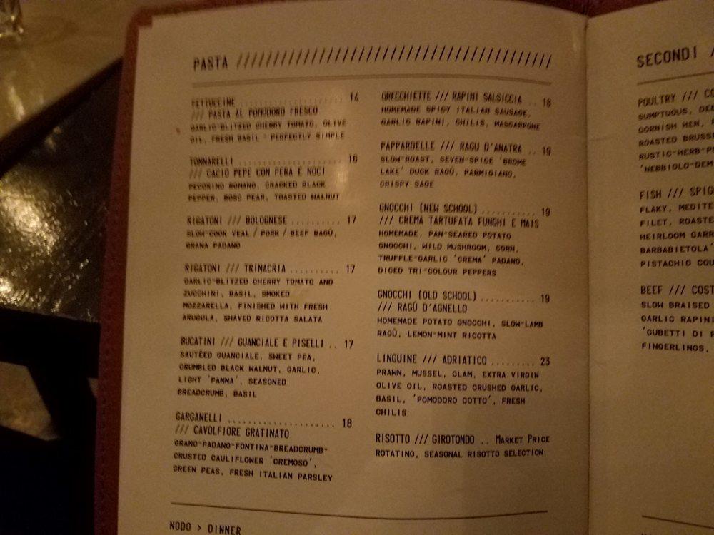 Menu at Nodo Junction restaurant, Toronto, Dundas St W