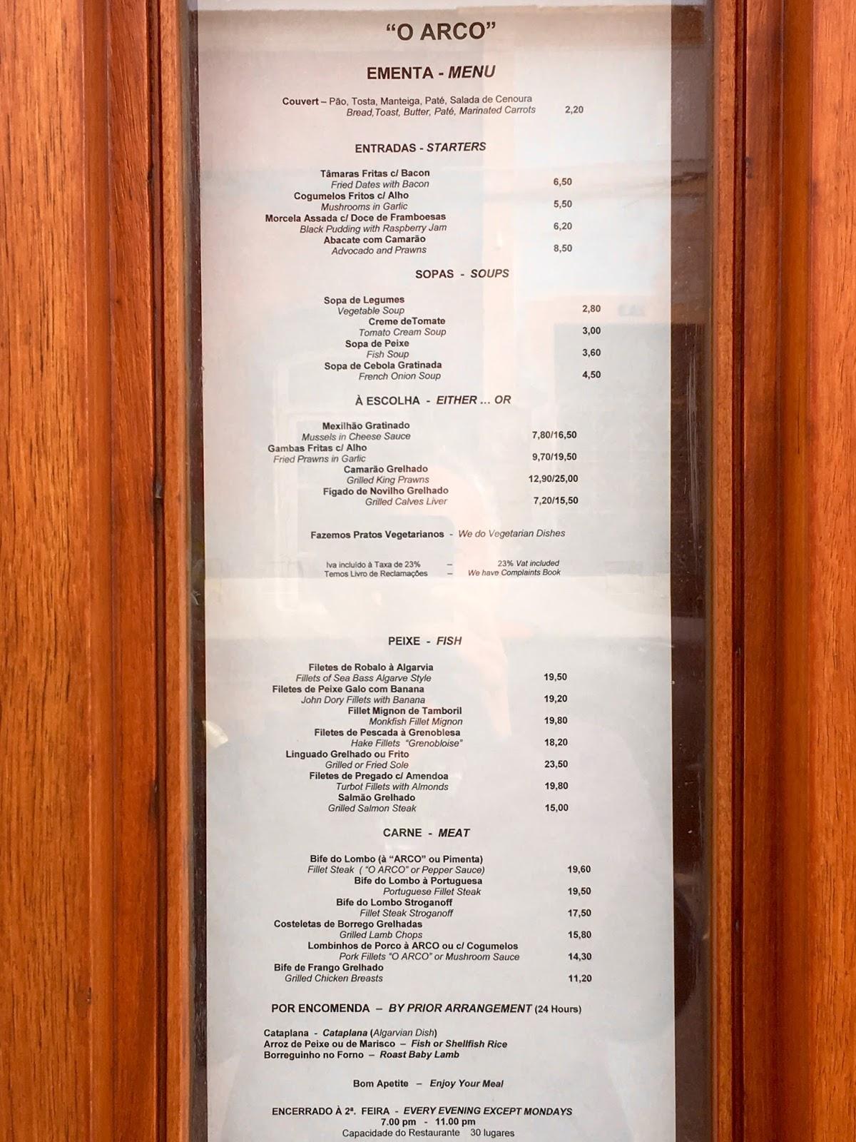 Menu at Restaurante O Arco, Quarteira