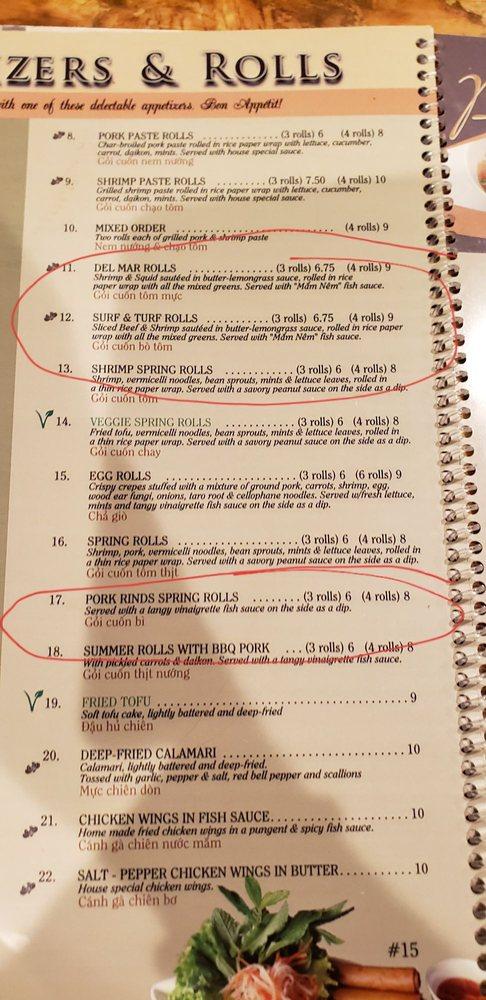 Menu at Phở Duyên Mai restaurant, San Diego, Kearny Villa Rd #111