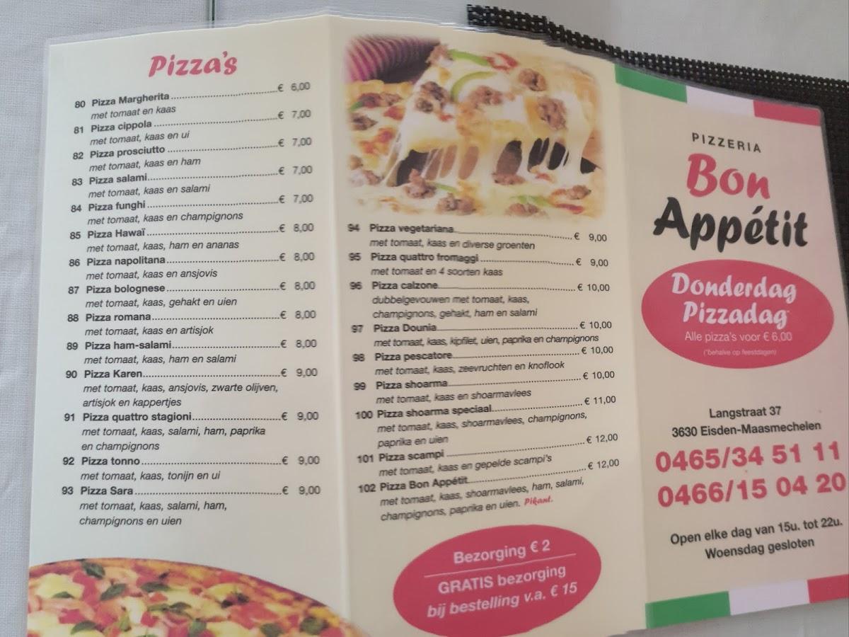 Menu at Pizzaria Bon appétit, Maasmechelen