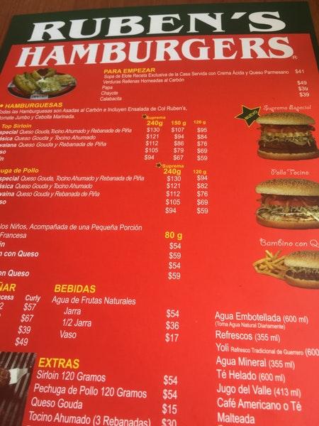 Carta del restaurante Rubens Hamburgers Acapulco Costera, Acapulco ...