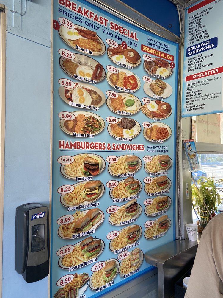 Menu at Sky Burgers restaurant, Paramount