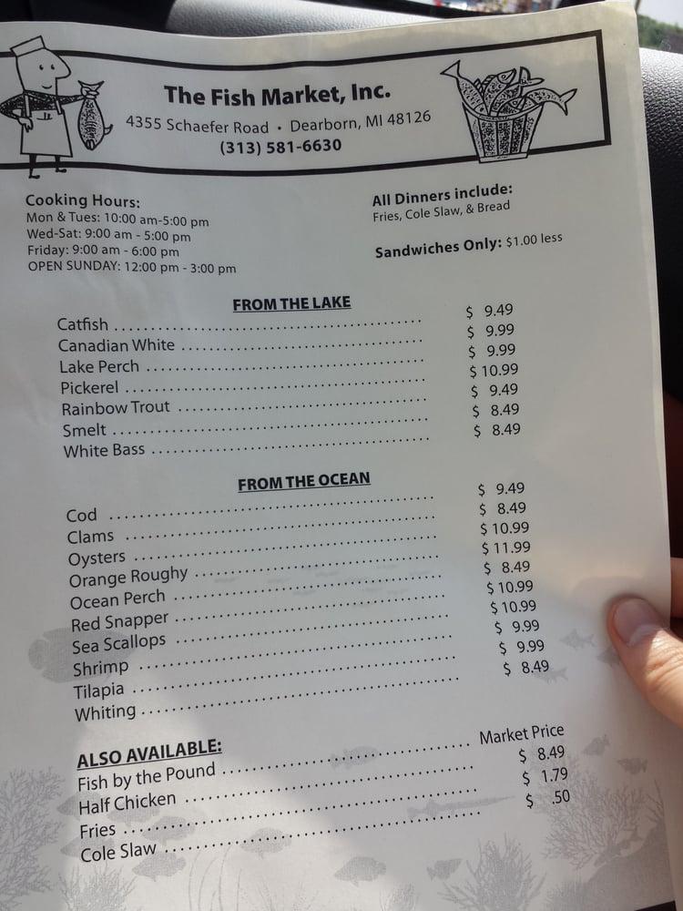 Menu at The Fish Market restaurant, Dearborn