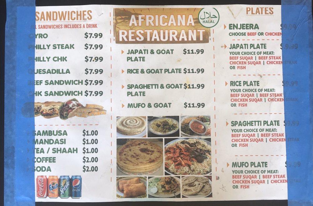 Menu at Africana Halal Restaurant, Des Moines