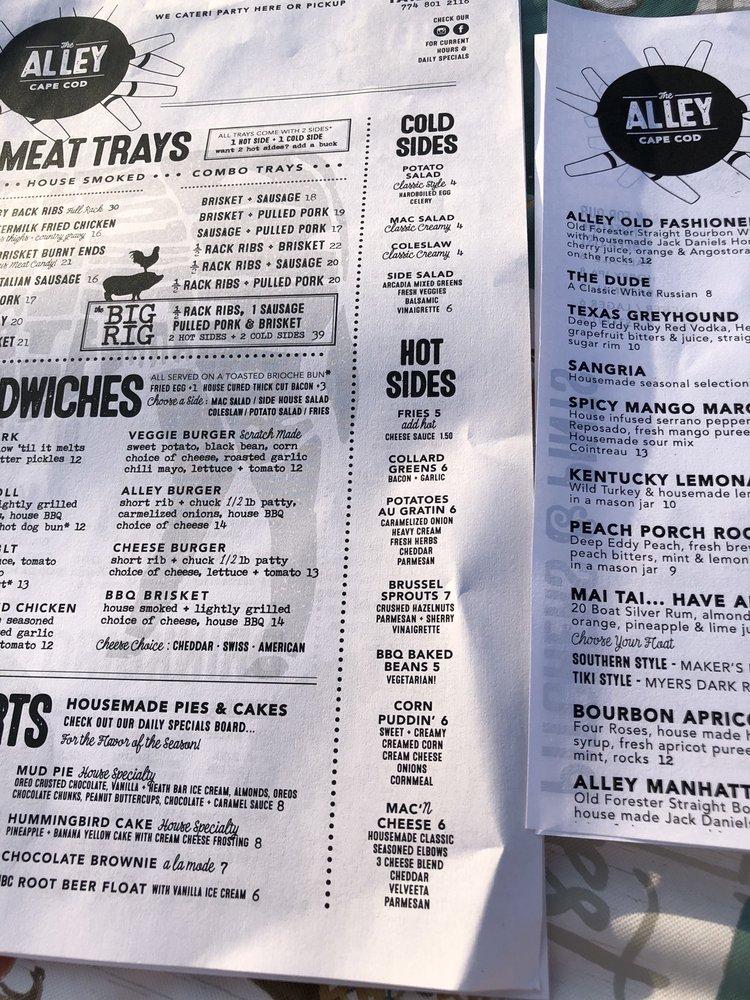 Menu at THE ALLEY BOWLING BBQ, Orleans