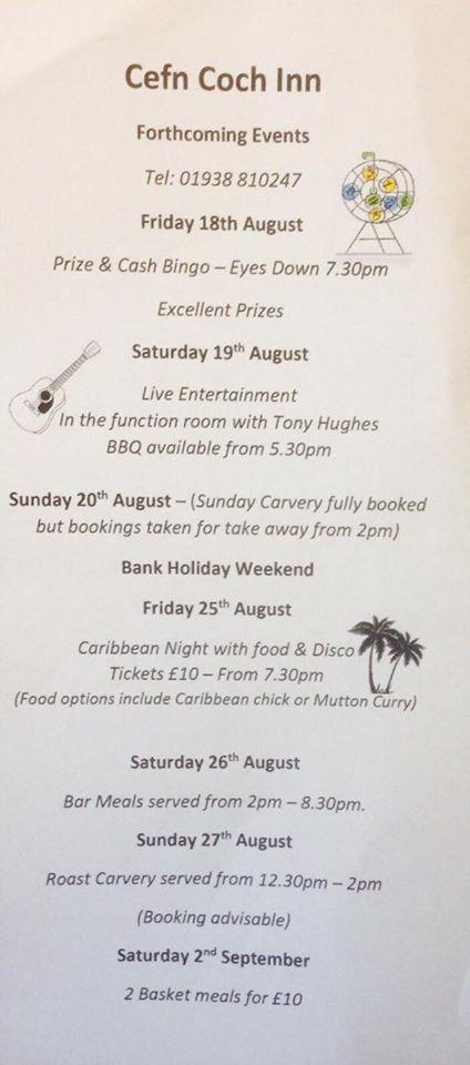 Menu at Cefn Coch Inn pub & bar, Llanfair Caereinion