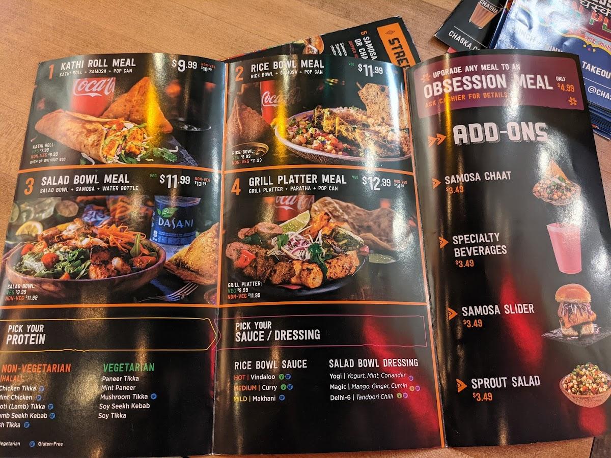 Menu at Chaska Indian Street Food restaurant, Toronto, 218 Adelaide St W