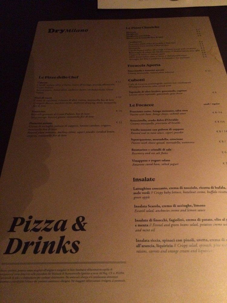 Menu at Dry pub & bar, Milan, Via Solferino