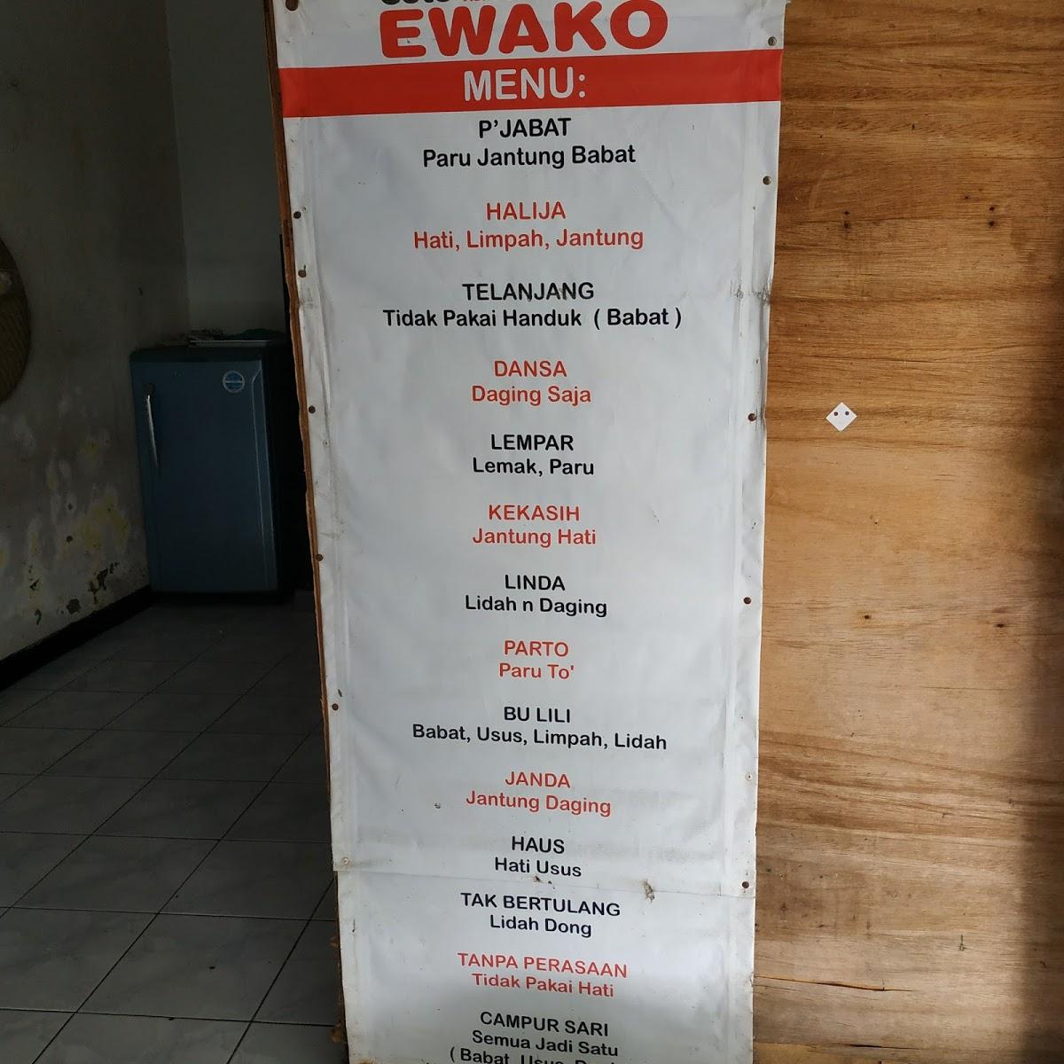 Menu at EWAKO restaurant, Surakarta