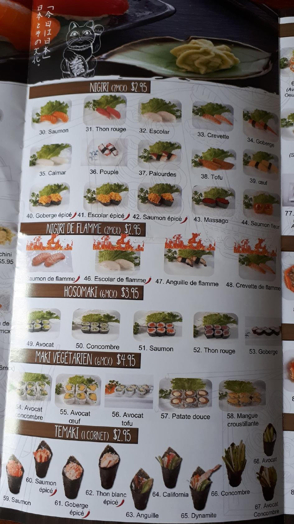 Menu au ITACHO SUSHI À VOLONTÉ restaurant, Trois-Rivières