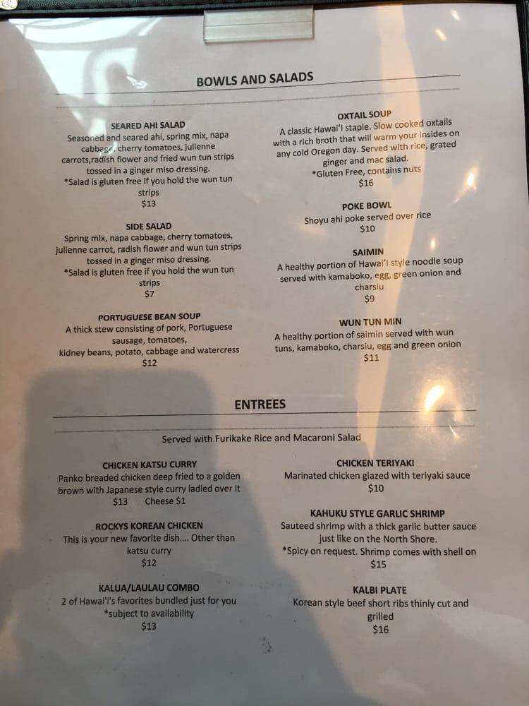 Menu at Kama'aina restaurant, Forest Grove