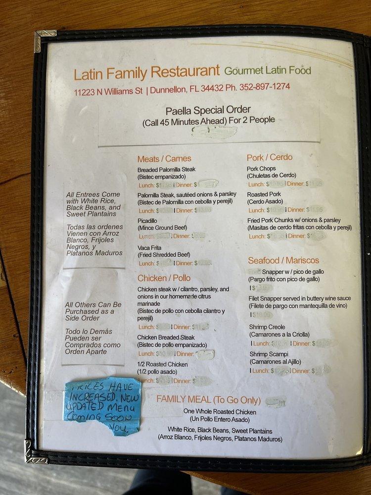 Menu at Latin Family Restaurant, Dunnellon