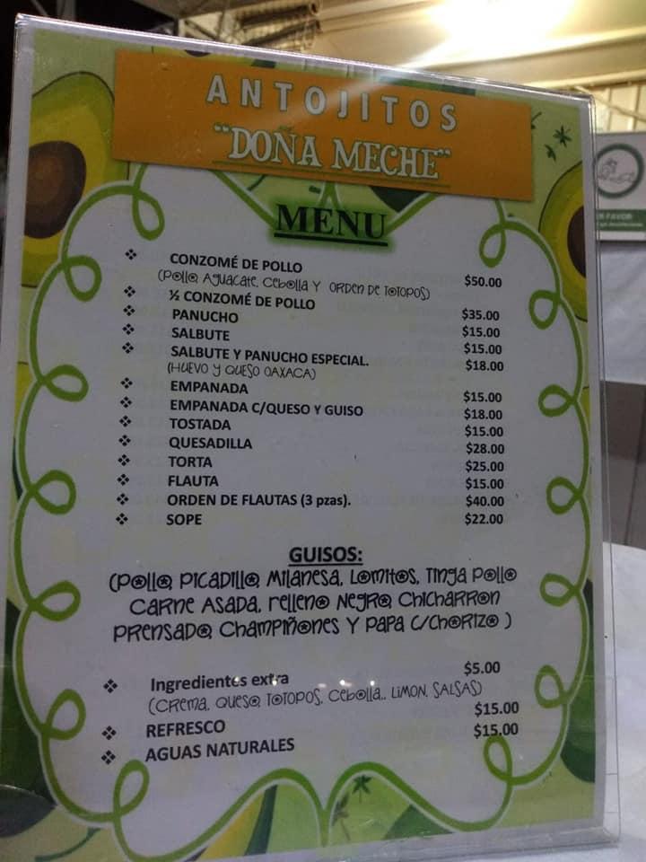 Carta del restaurante Los Panuchos del Doña Meche, Cancún
