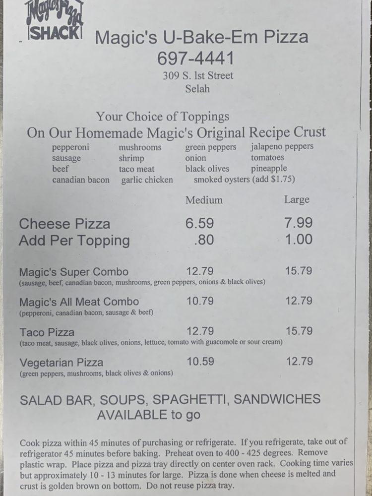 Menu at Magic's Pizza Shack pizzeria, Selah