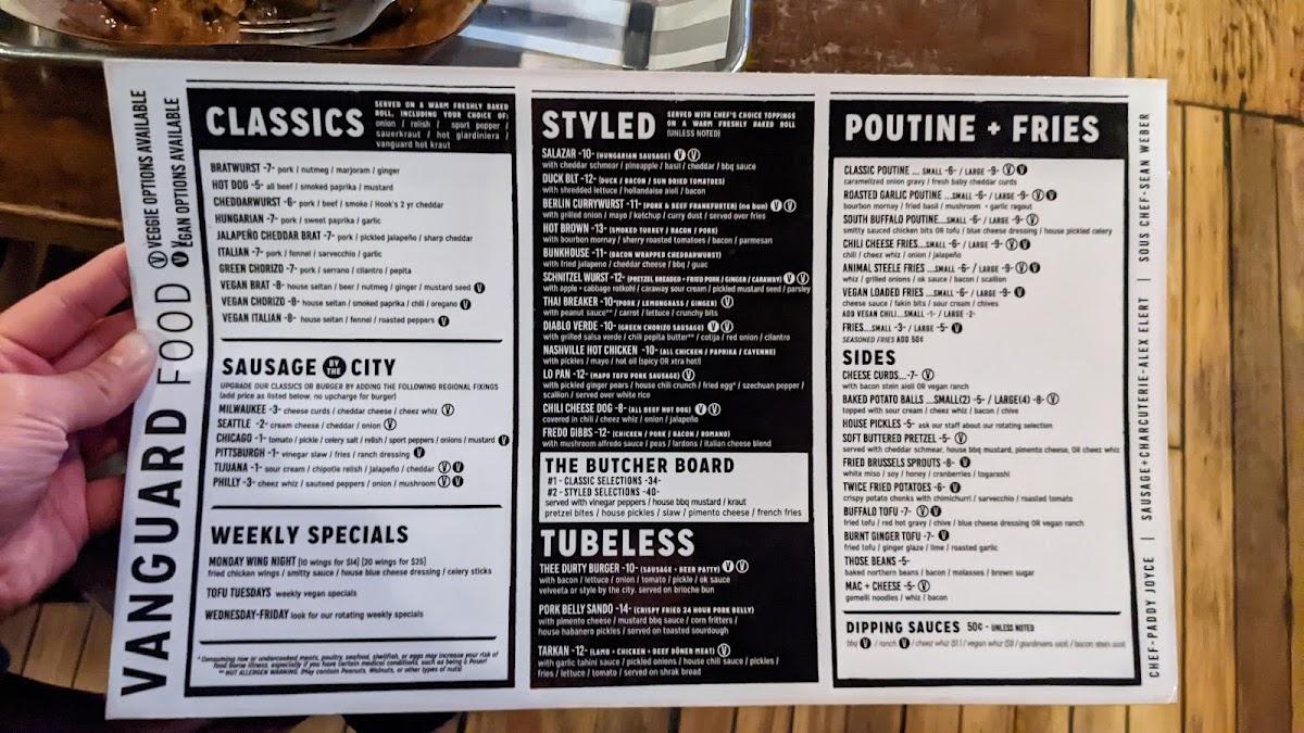 Menu at The Vanguard pub & bar, Milwaukee