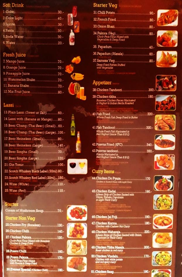 Menu at Everest Restaurant, Wichit, 94 Taina Rd