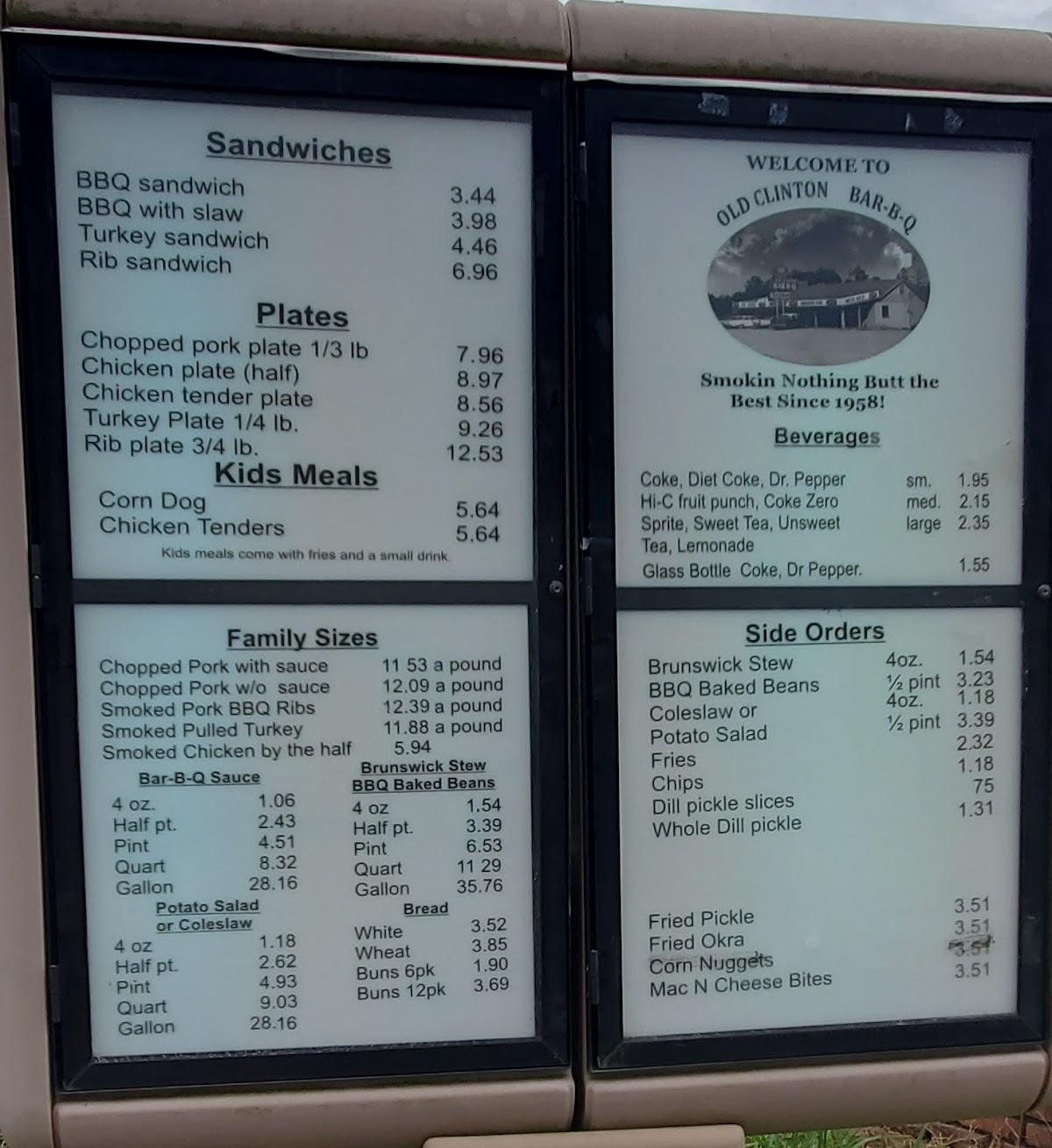 Menu at Old Clinton Bar-B-Que, Milledgeville