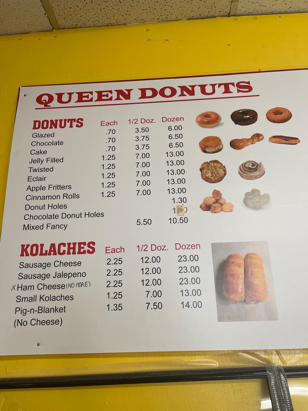 Menu at Queen Donuts, Forney