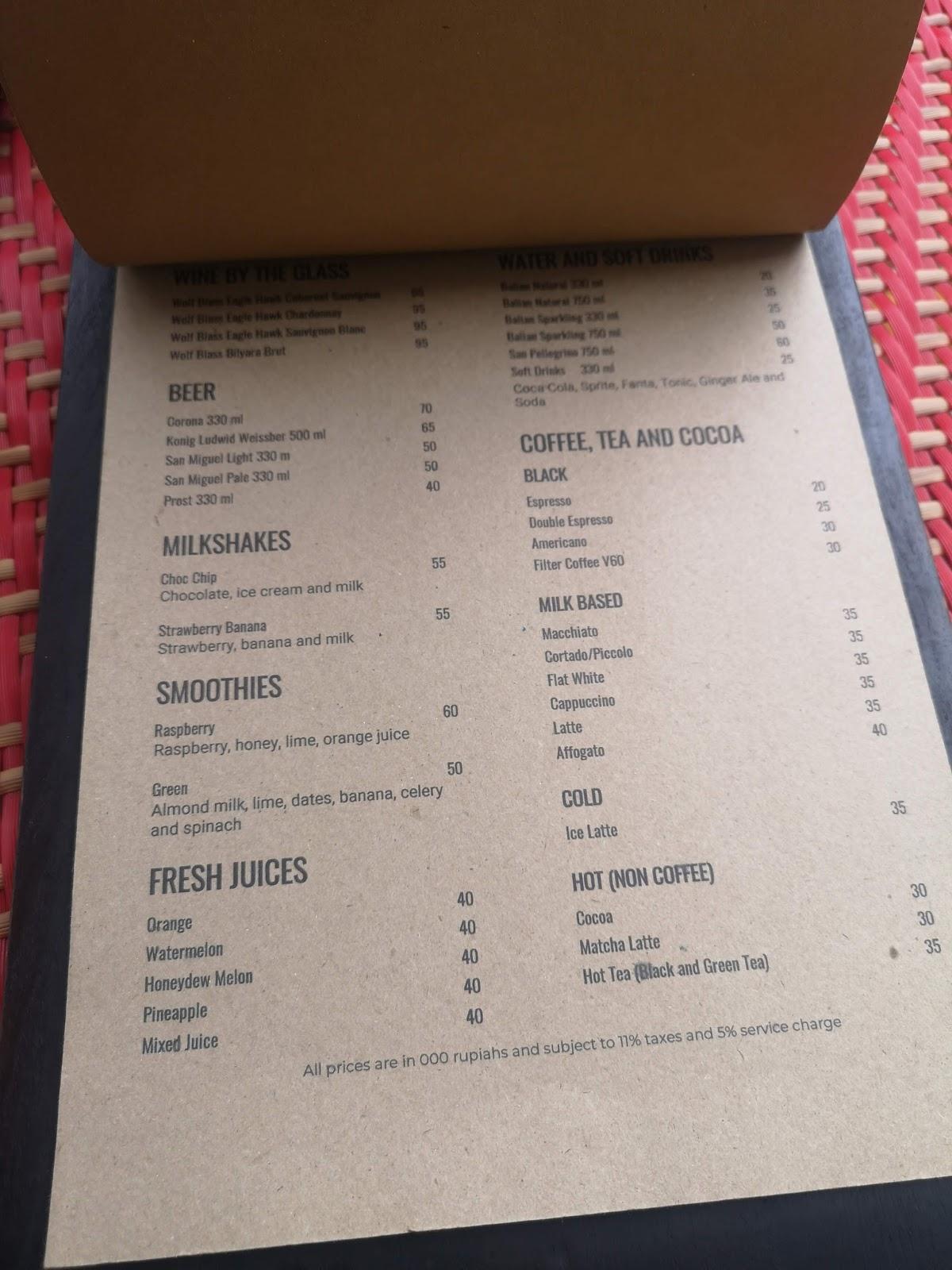 Carta del restaurante RÜSTERS, Ubud