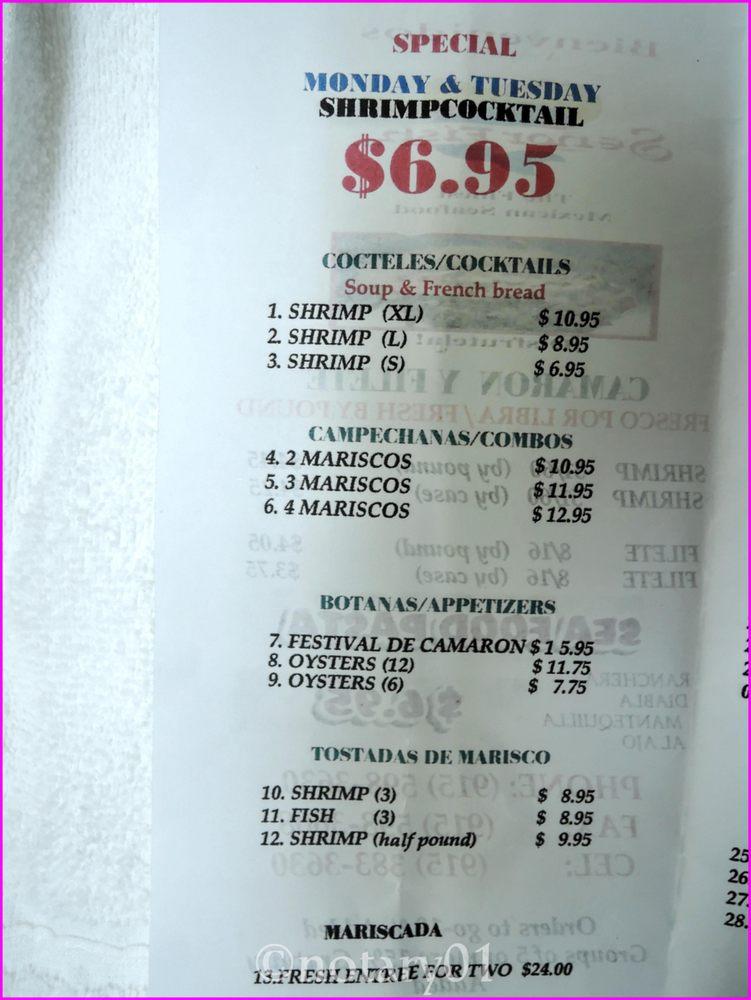 Menu at Santa Cecilia Restaurant, El Paso, El Paso Dr
