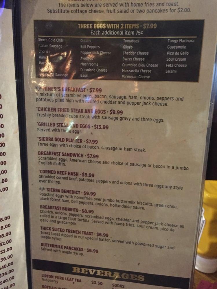 Menu at Sierra Gold pub & bar, Reno, 680 S Meadows Pkwy