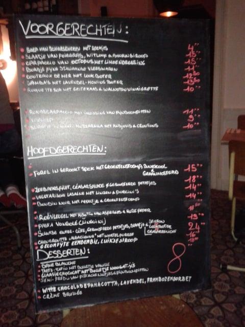 Menu at Staff's Kantine, Antwerp, Graaf van Egmontstraat 19