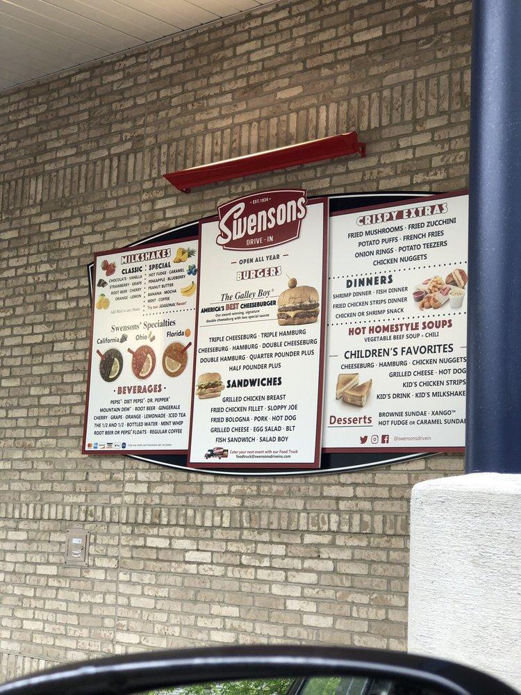 Menu at Swensons Drive-In fast food, North Olmsted