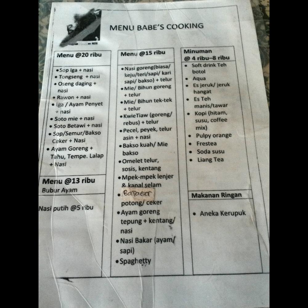 Menu at BABE'S Resto & Coffee restaurant, South Tangerang