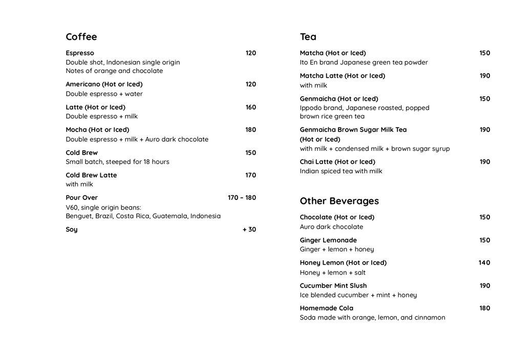 Menu at Bad Cafe, Makati