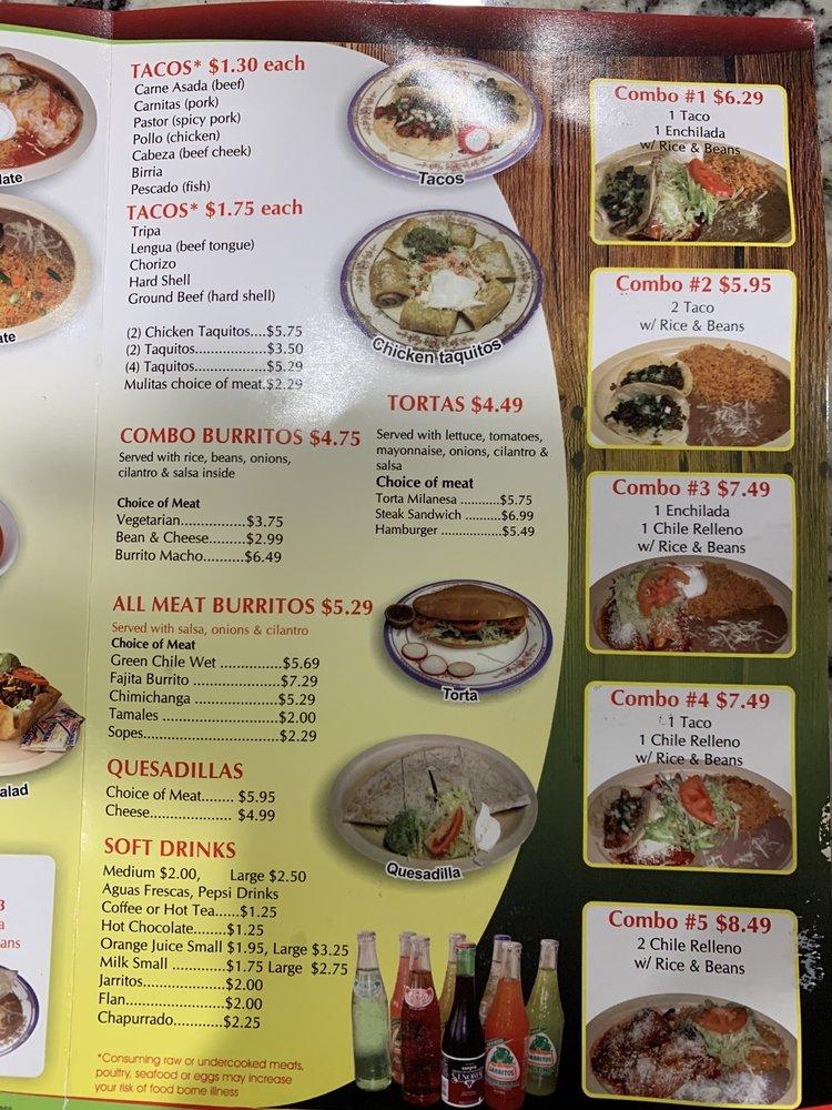 Menu at Don Pedro restaurant, Camas