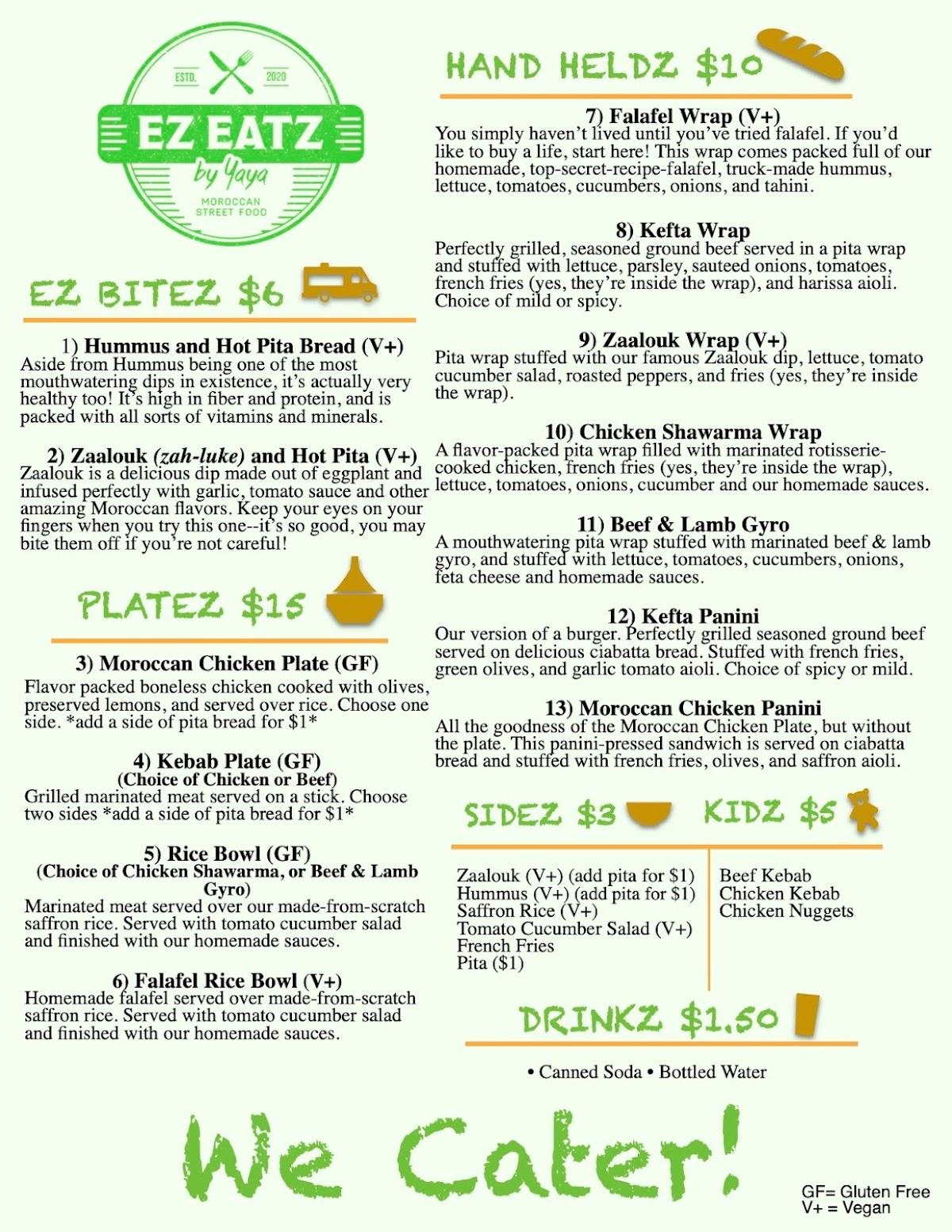 Menu at EZ Eatz by Yaya restaurant, Jacksonville, St Johns Bluff Rd S