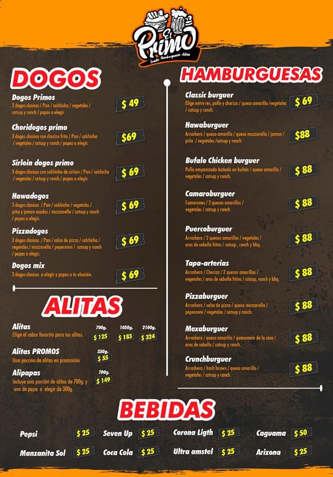 Menu at El Primo Echeverría restaurant, Guadalajara