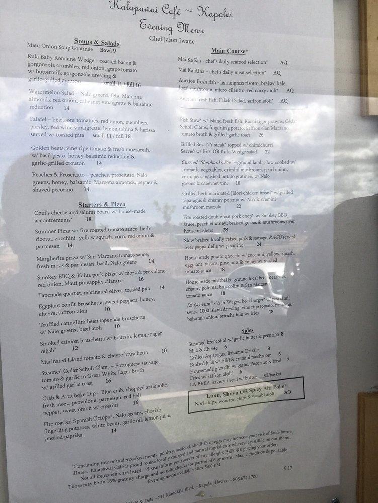 Menu at Kalapawai Cafe & Deli, Kapolei