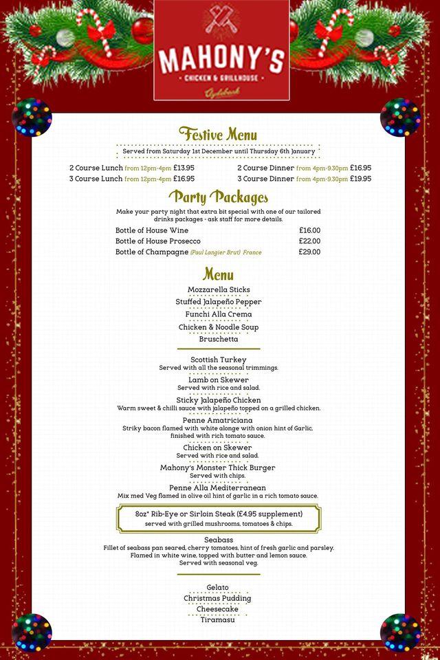 Menu at Mahony's Cafe Bistro & Chicken House, Clydebank