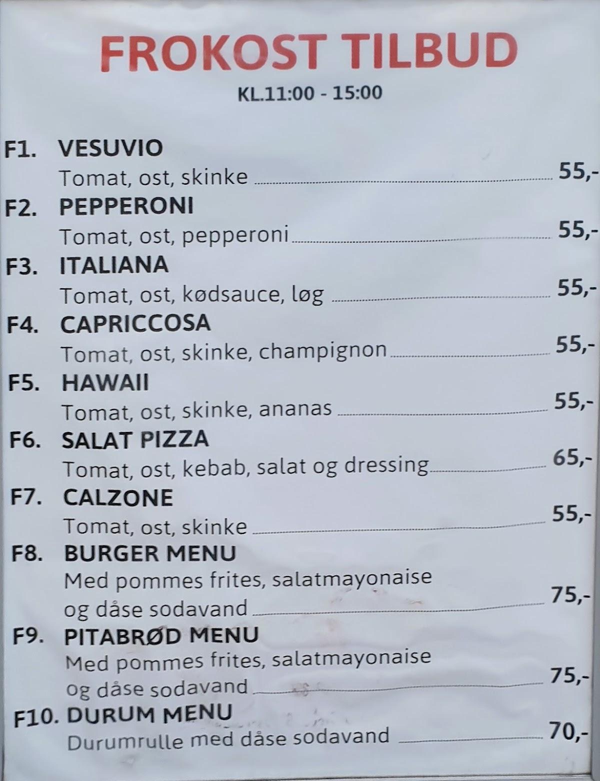 Menu at Restaurant Le Fiesta Cafe og Pizzeria, Roskilde