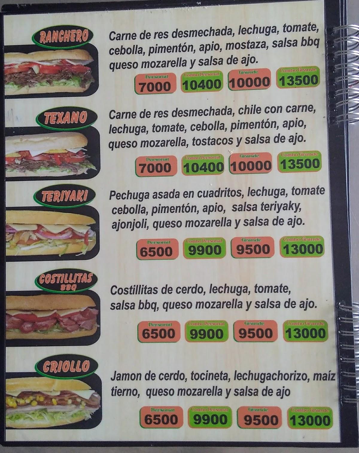 Menu at Sándwich Sabor Bacano restaurant, Bogotá, Cl. 7b #69c 11