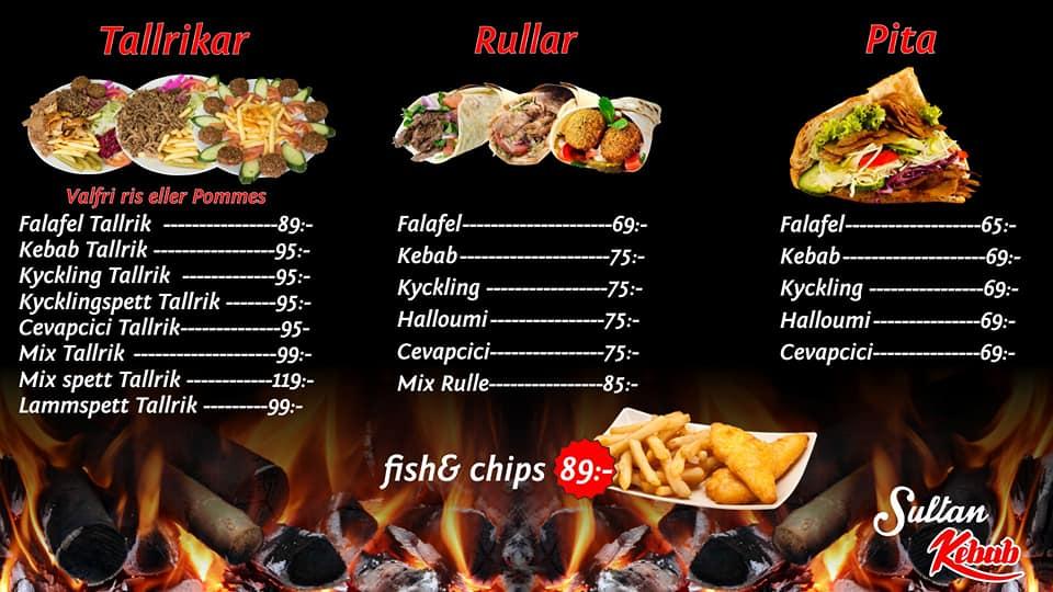 Menu at Sultan Kebab restaurant, Malmö