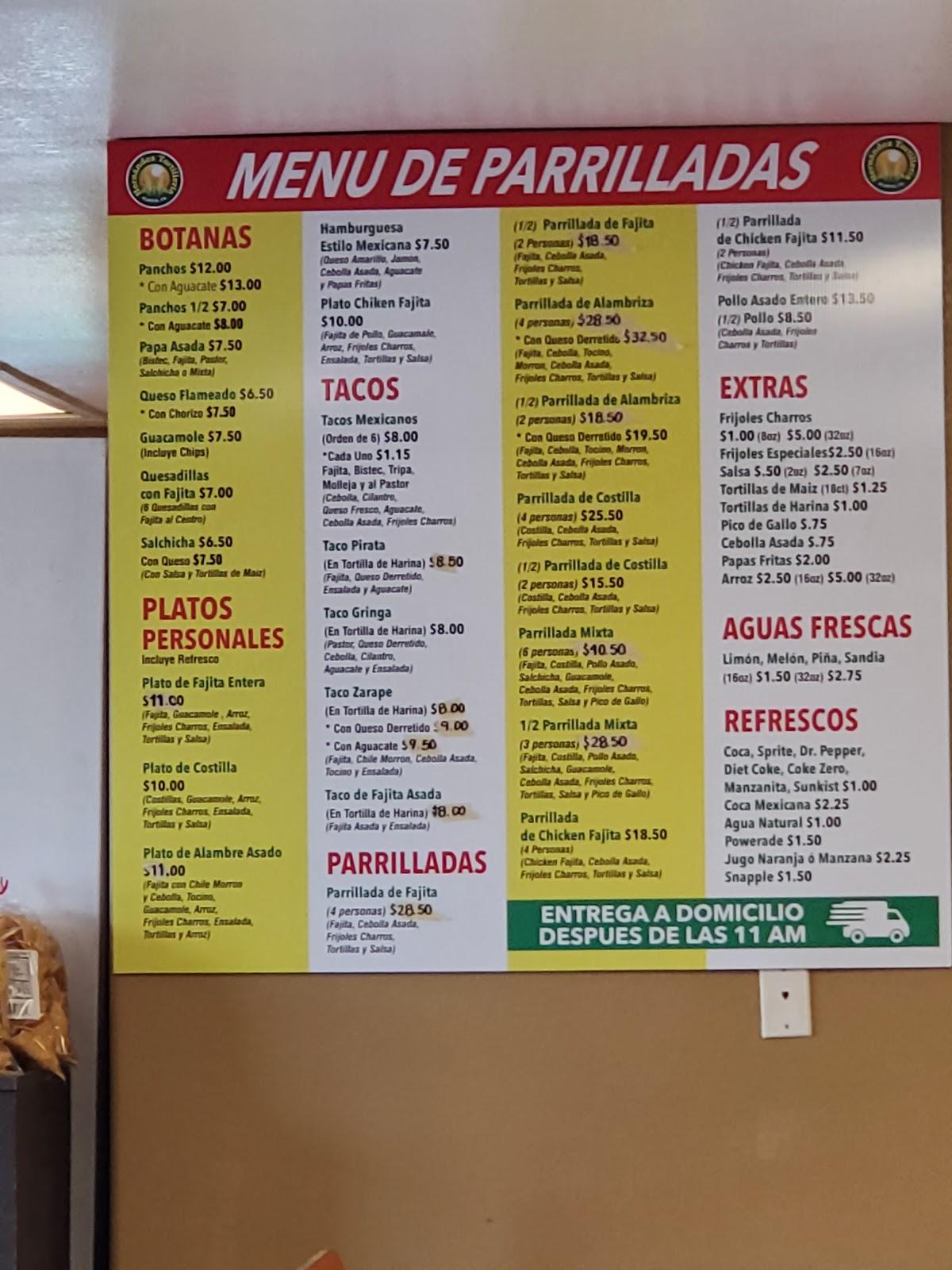Menu at Tortilleria Hernandez restaurant, Olmito