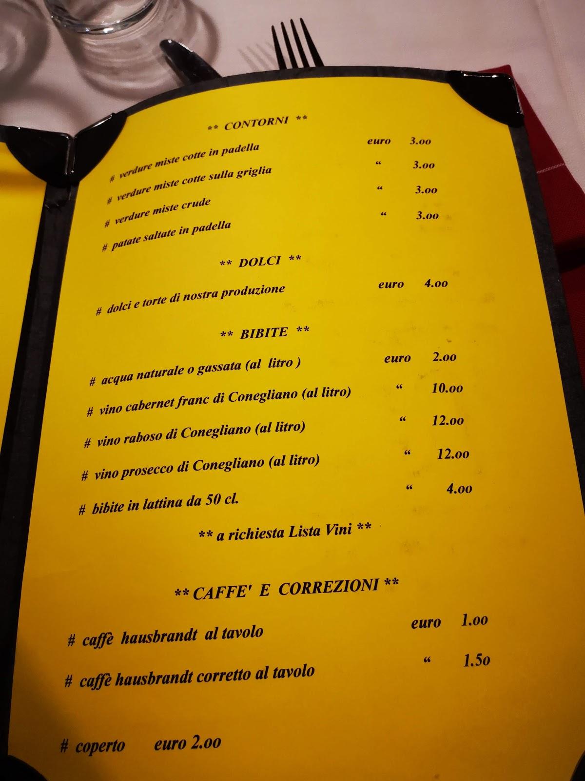 Menu da Trattoria Al Vento ristorante, Schio