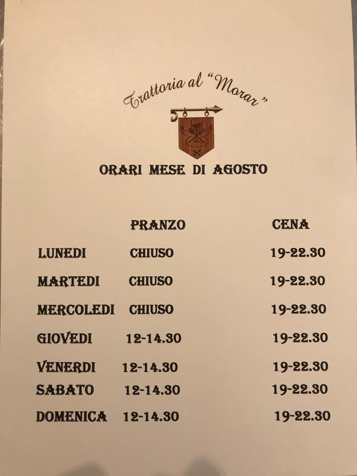 Menu at Trattoria al Morar restaurant, Castelnuovo del Garda