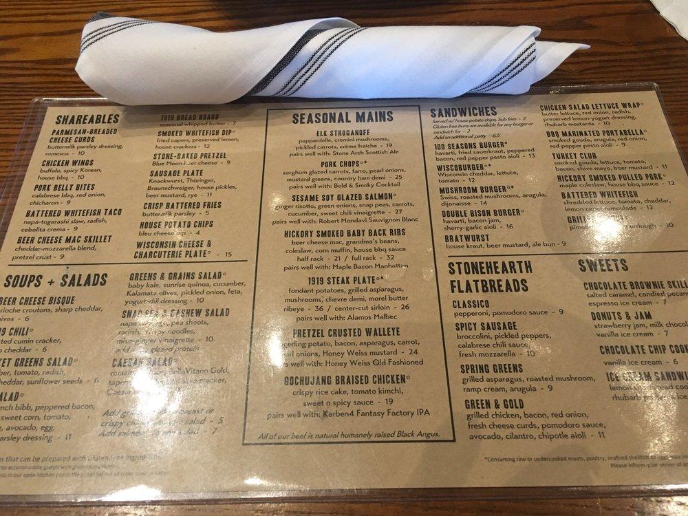 Menu at 1919 Kitchen & Tap pub & bar, Green Bay
