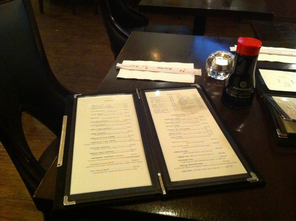 Menu at Irori Sushi restaurant, Vancouver
