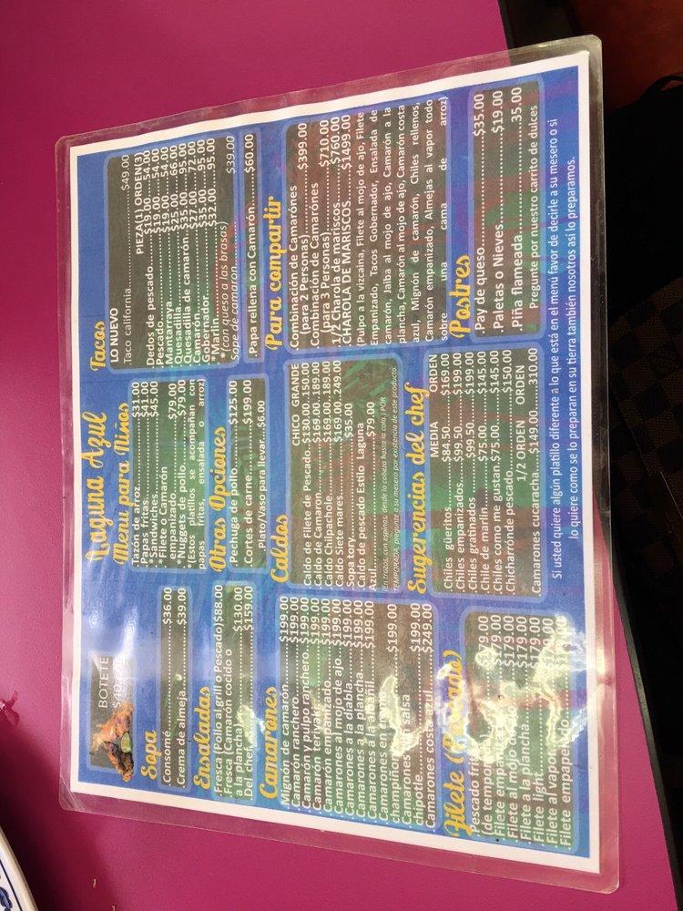 Carta del restaurante Laguna Azul, Mexicali, Calz Independencia 823