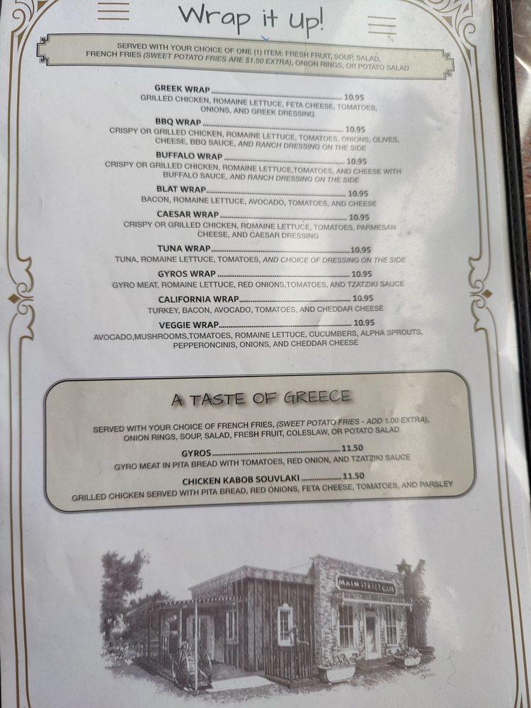 Menu at Main Street Cafe, Fallbrook