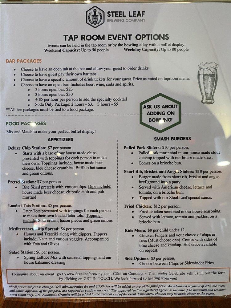 Menu at Steel Leaf Brewing, Bowmansville