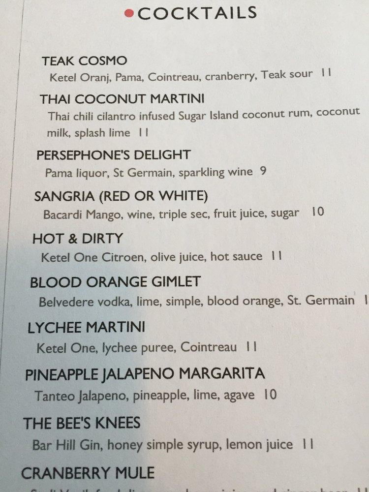 Menu at Teak restaurant, Red Bank