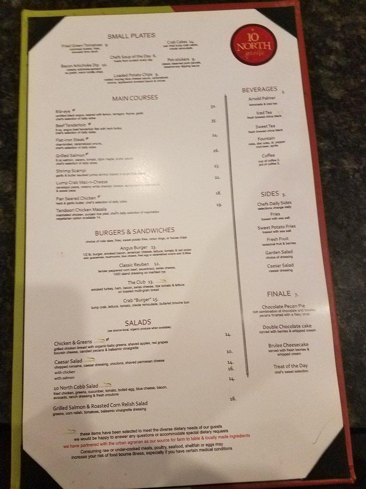Carta del restaurante 10 North Grille, Oklahoma City, 10 N Broadway