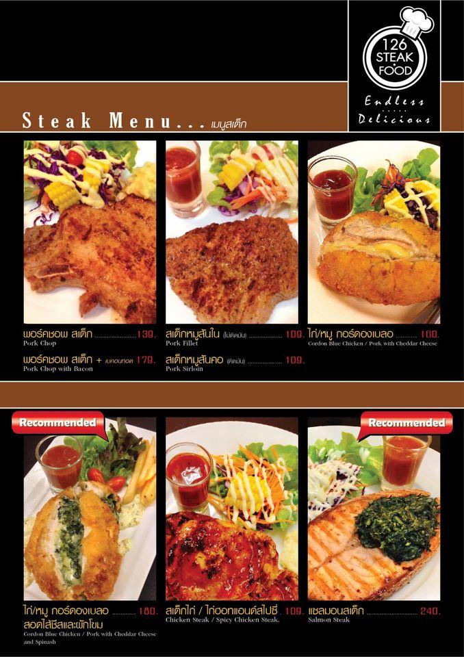 Menu at 126 Steak Food restaurant, Bangkok