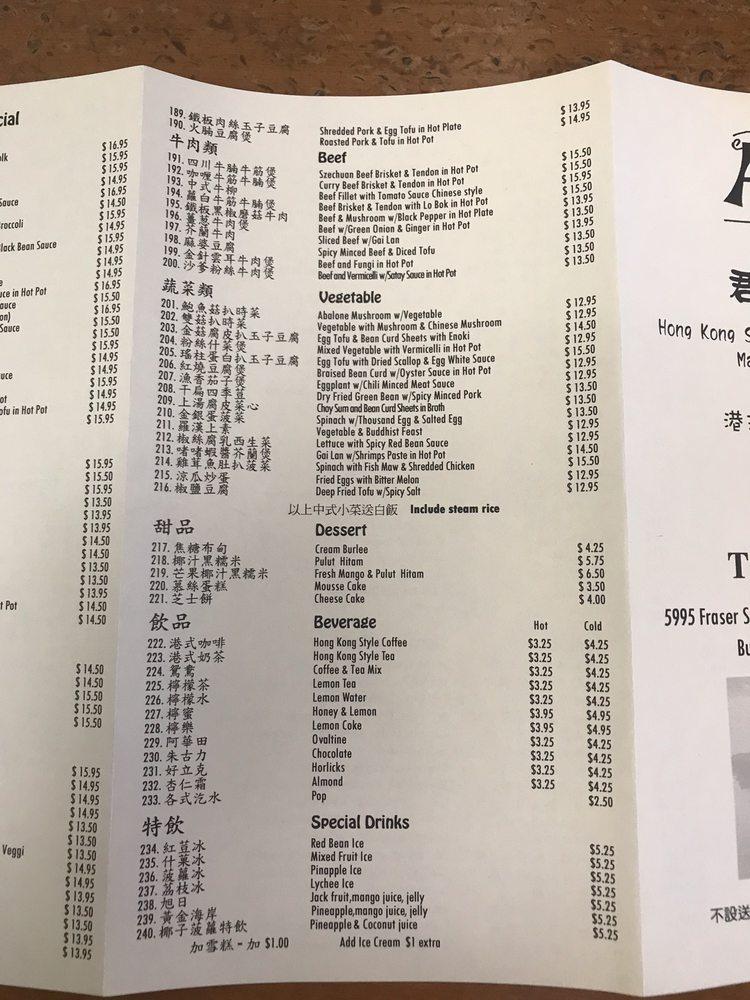Menu at Angel Cafe, Vancouver